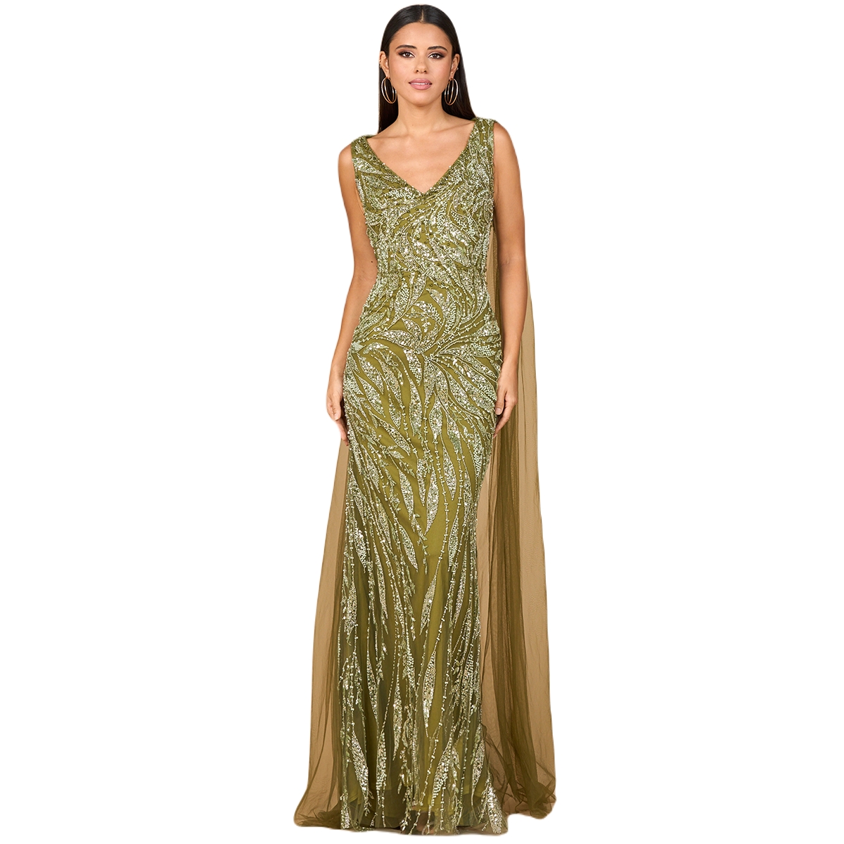 Click here for Lara Womens V - Neck Gown with Long Cape Sleeves -... prices