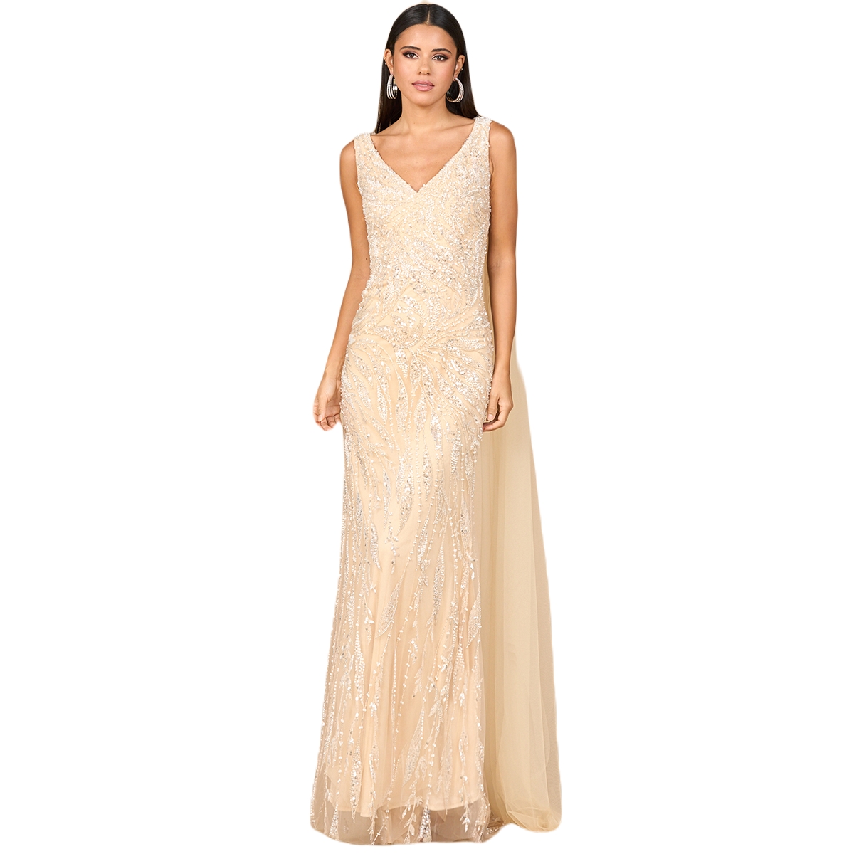 Click here for Lara Womens V - Neck Gown with Long Cape Sleeves -... prices