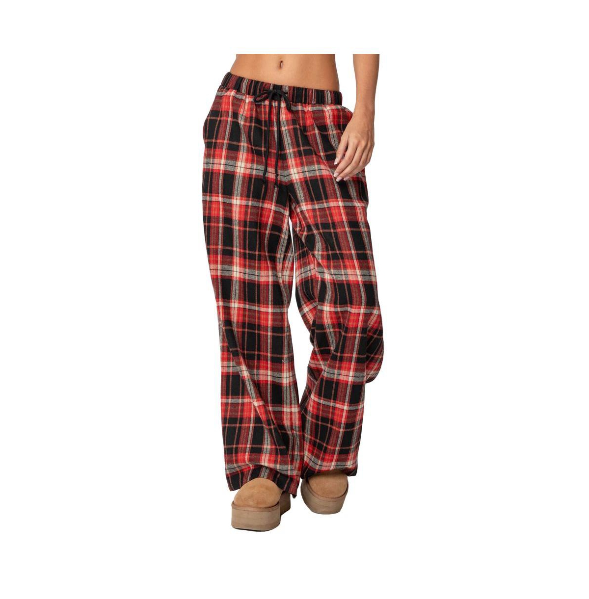 Click here for Edikted Womens Lounge Around Plaid Wide Leg Pants... prices