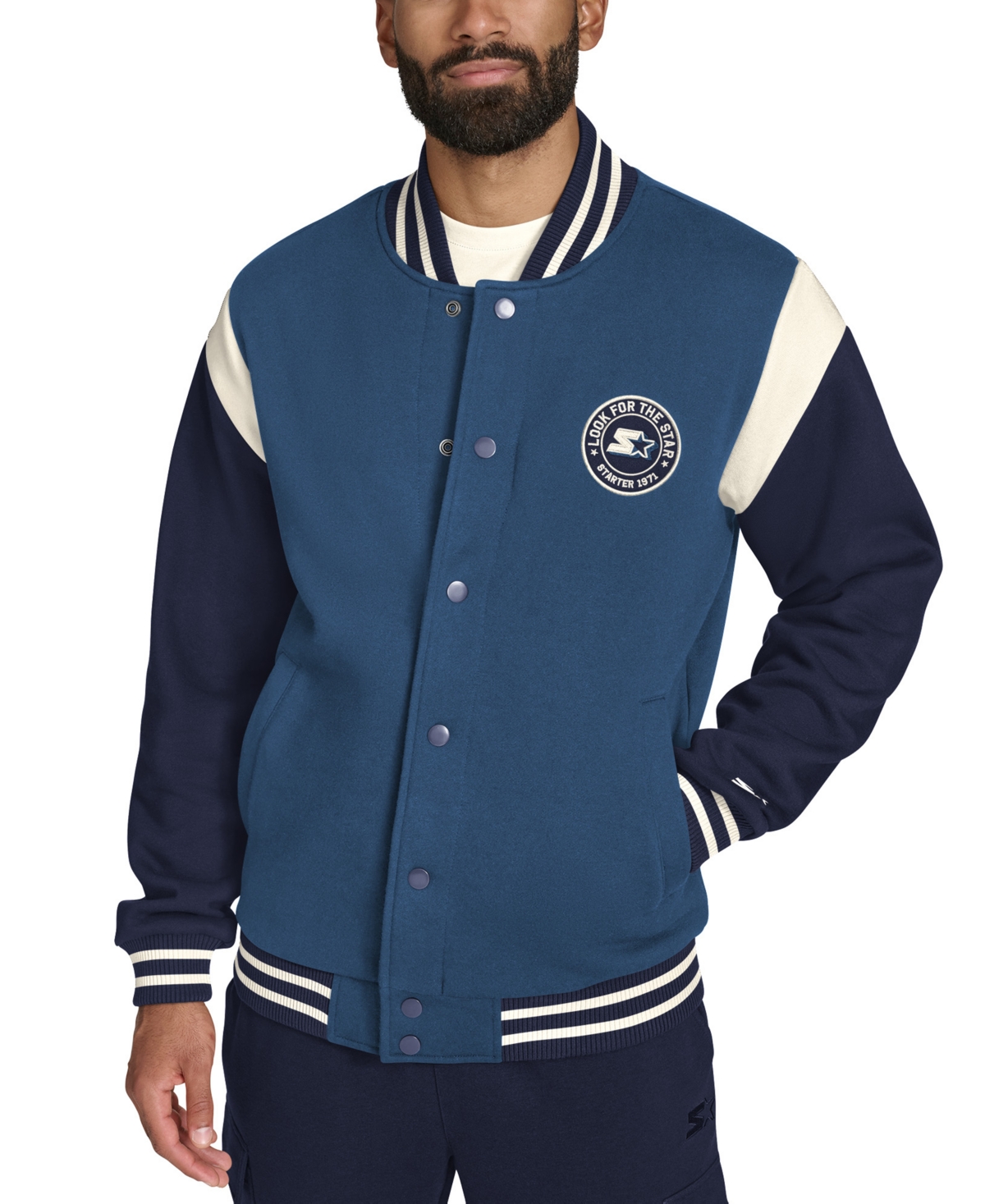 Starter Men's Heavyweight Fleece Varsity Jacket In Ensign Blu | ModeSens