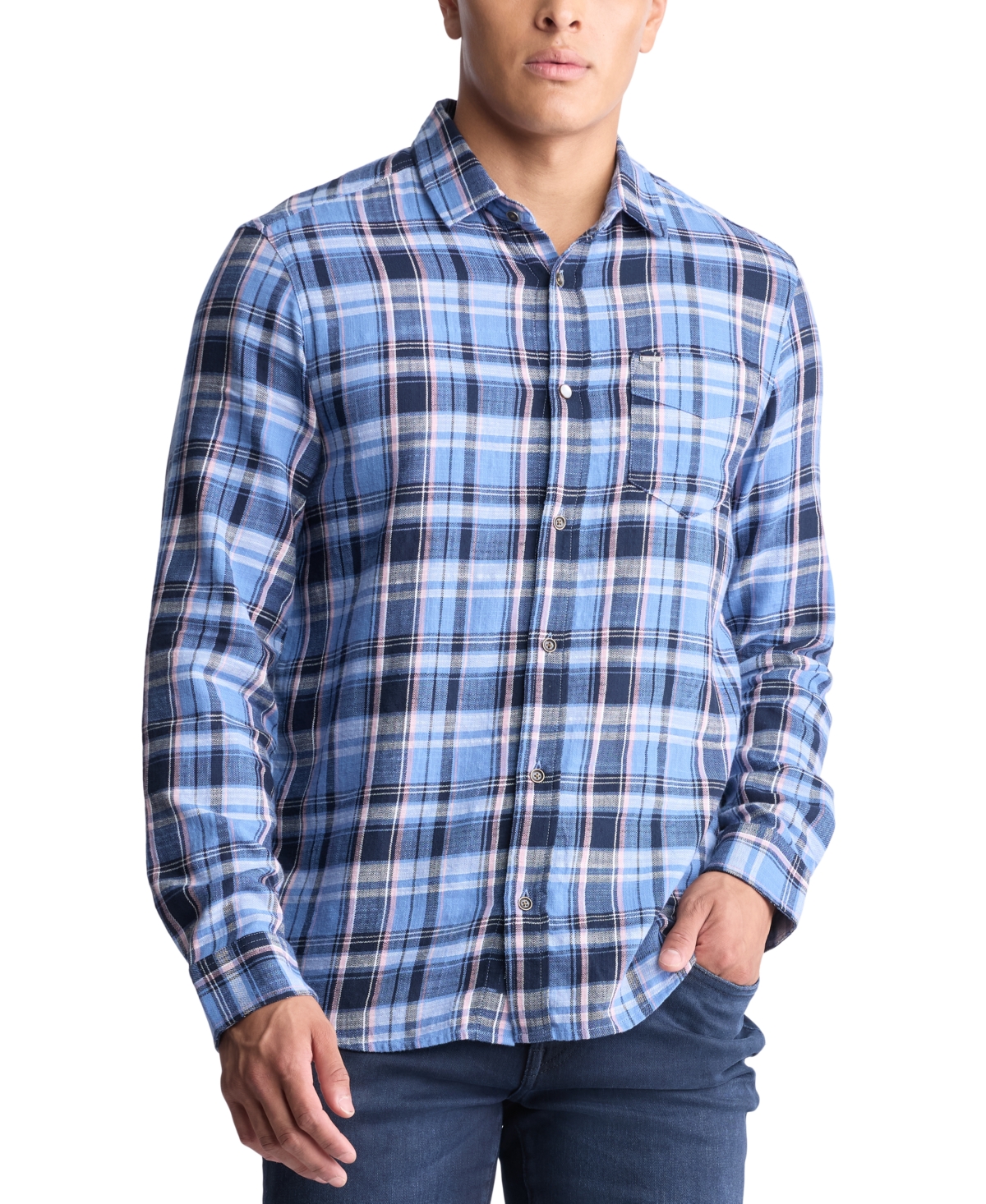 Click here for Mens Saroz Cotton Plaid Button-Up Shirt - Midnight... prices