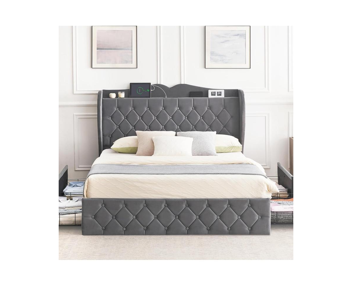 Click here for gaomon Queen Size Bed Frame with Charging Station... prices