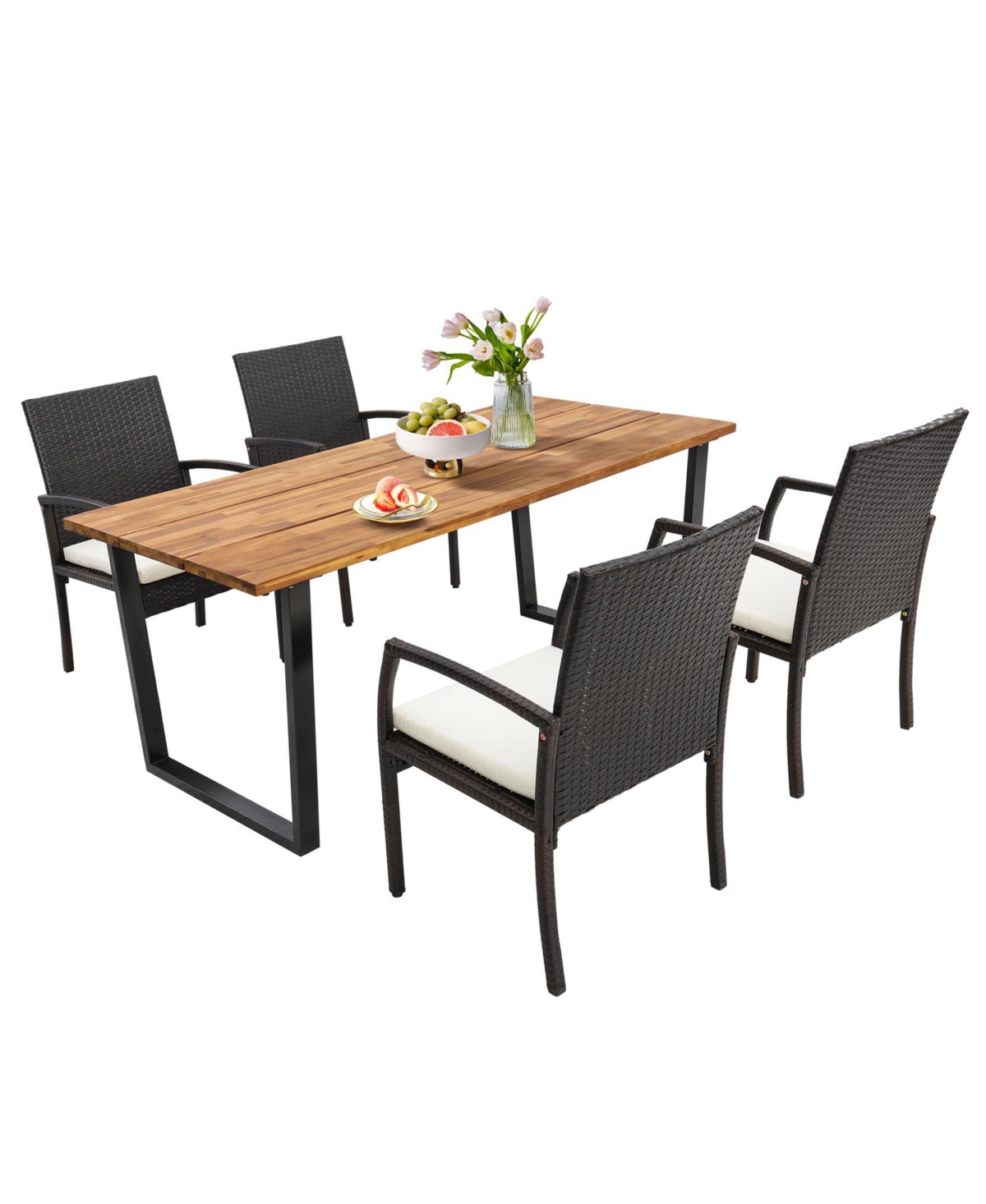 Click here for 5 Pieces Patio Rattan Dining Set with Umbrella Hol... prices