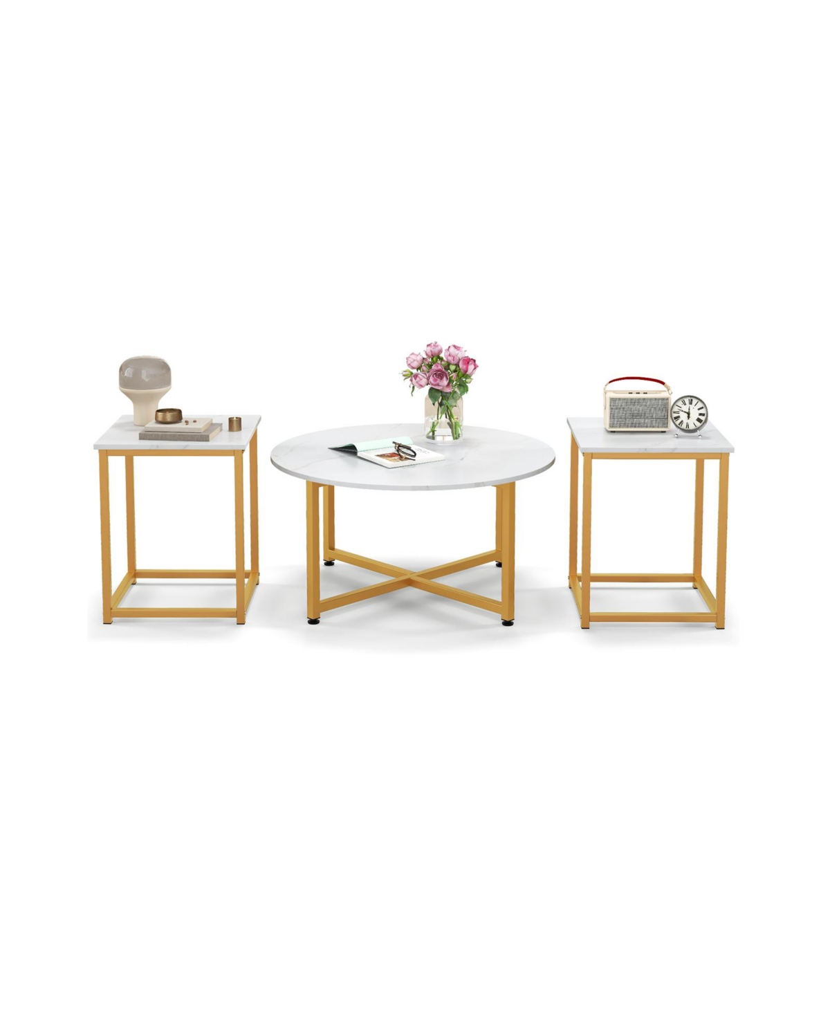Click here for Gouun 3-Piece Table Set Round Table and 2PCS Squar... prices
