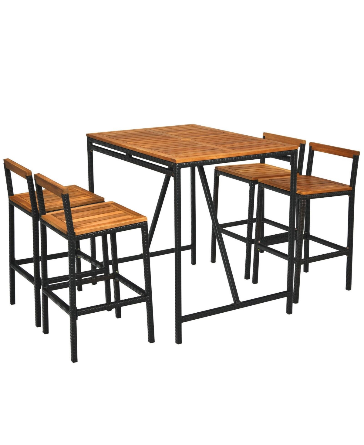 Click here for 5 Pieces Outdoor Acacia Wood and Pe Rattan Bar Set... prices