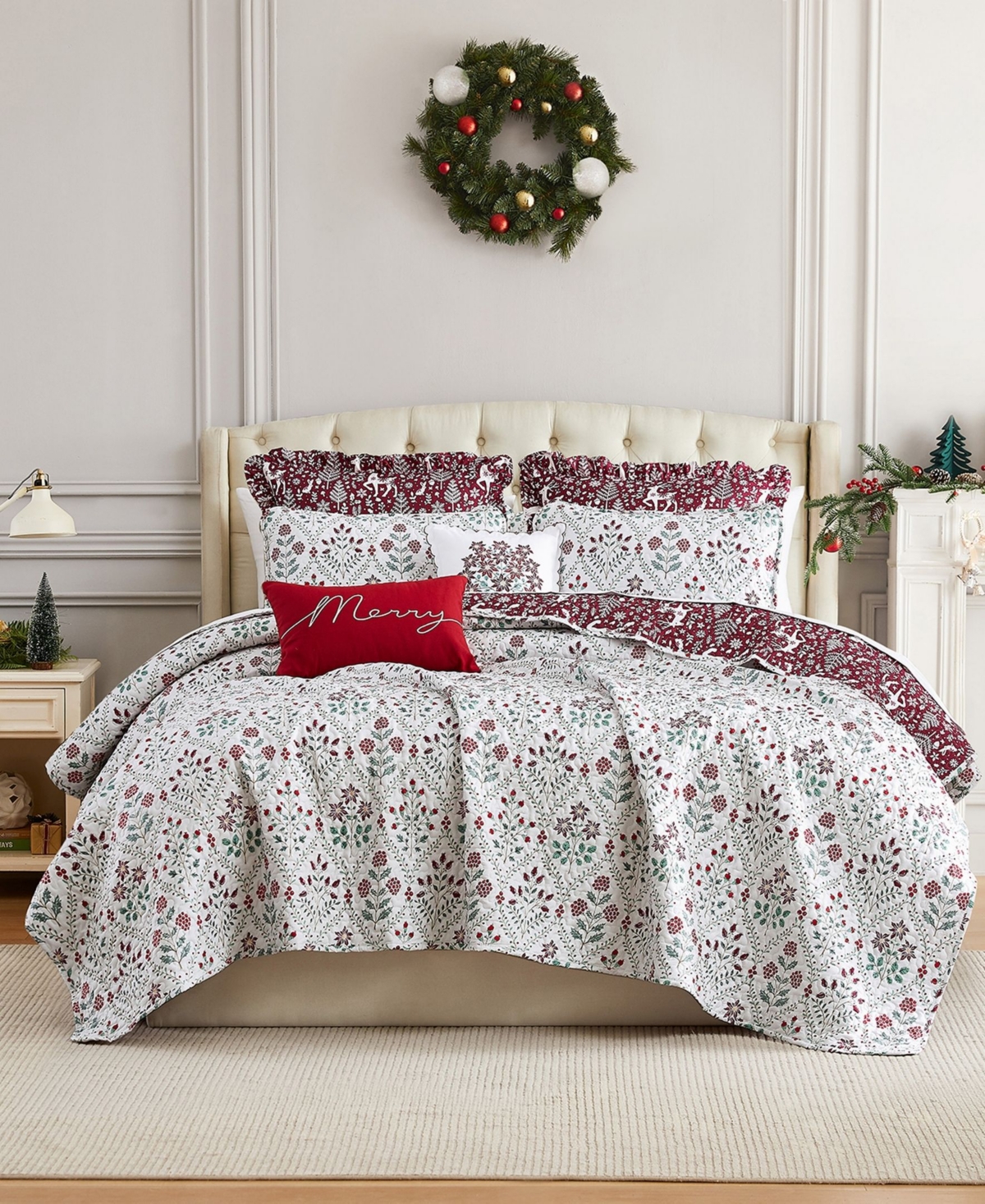 Southshore Fine Linens Holiday Harmony 7-Pc. Quilt Set  Full/Queen - White