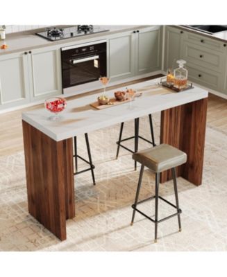 Tribesigns Home Bar Unit, 55.12-Inch Bar Table with a Faux Marble ...
