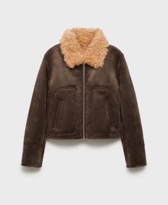 Mango Women's Suede-Effect Shearling Collar Jacket - Macy's