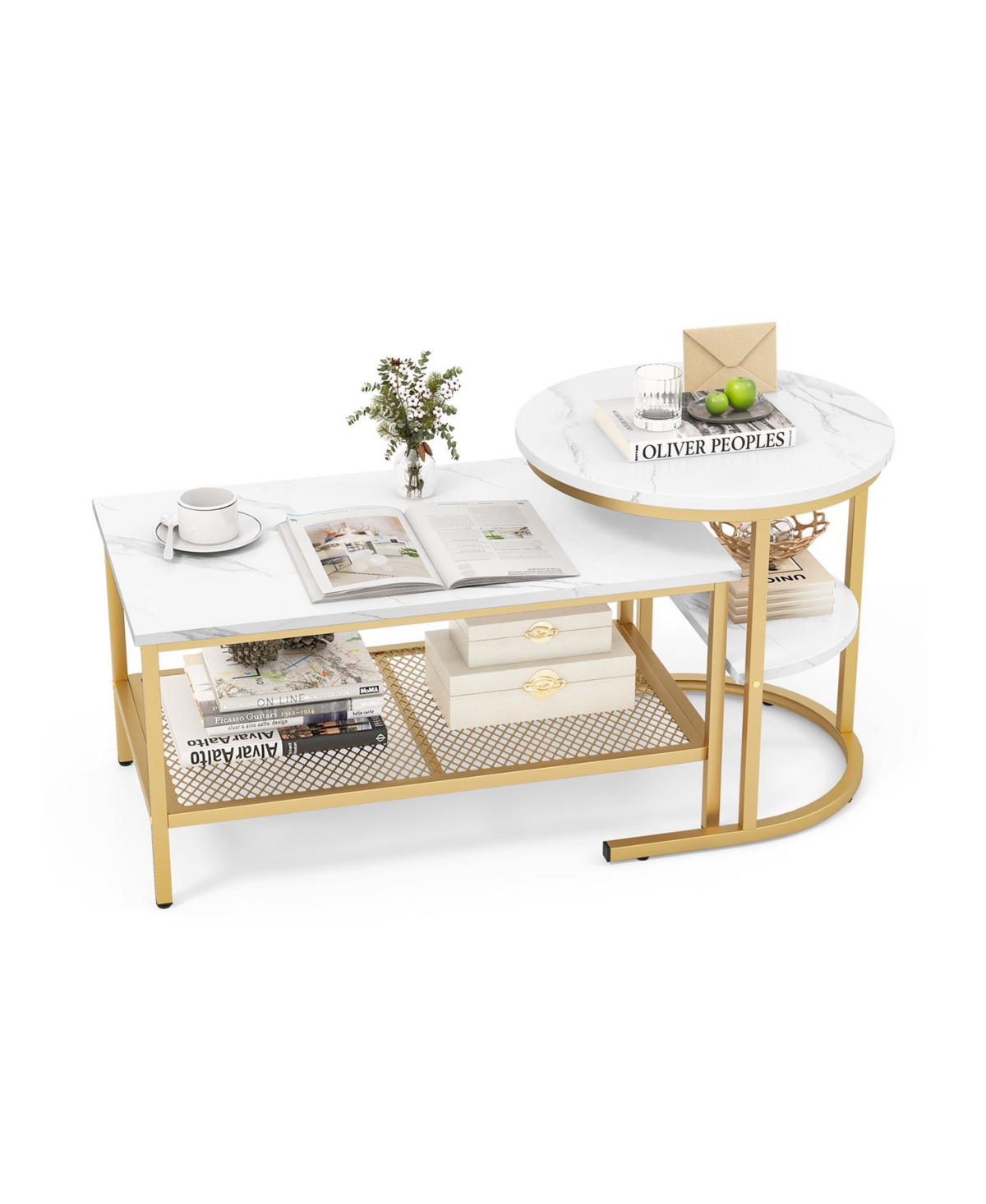 Click here for Gouun Set of 2 Nesting Table with Extra Storage Sh... prices