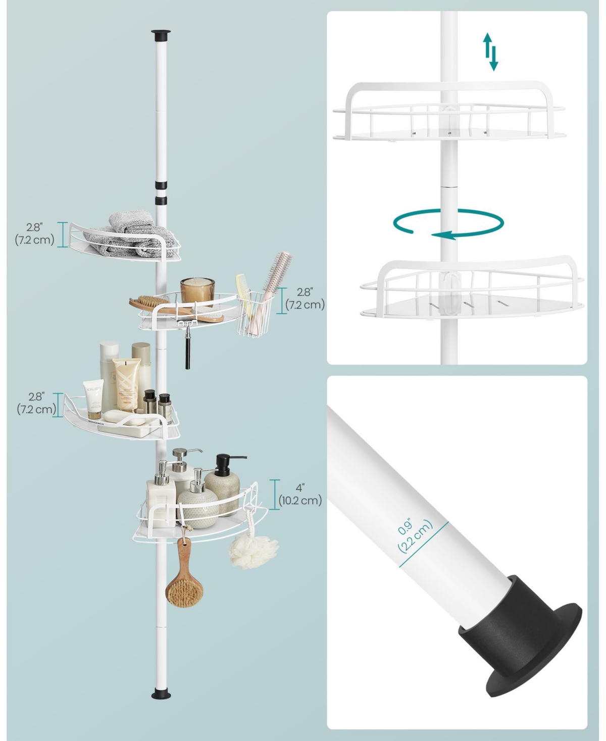 Slickblue Rust-Resistant 4-Tier Corner Shower Caddy with Tension Pole ...