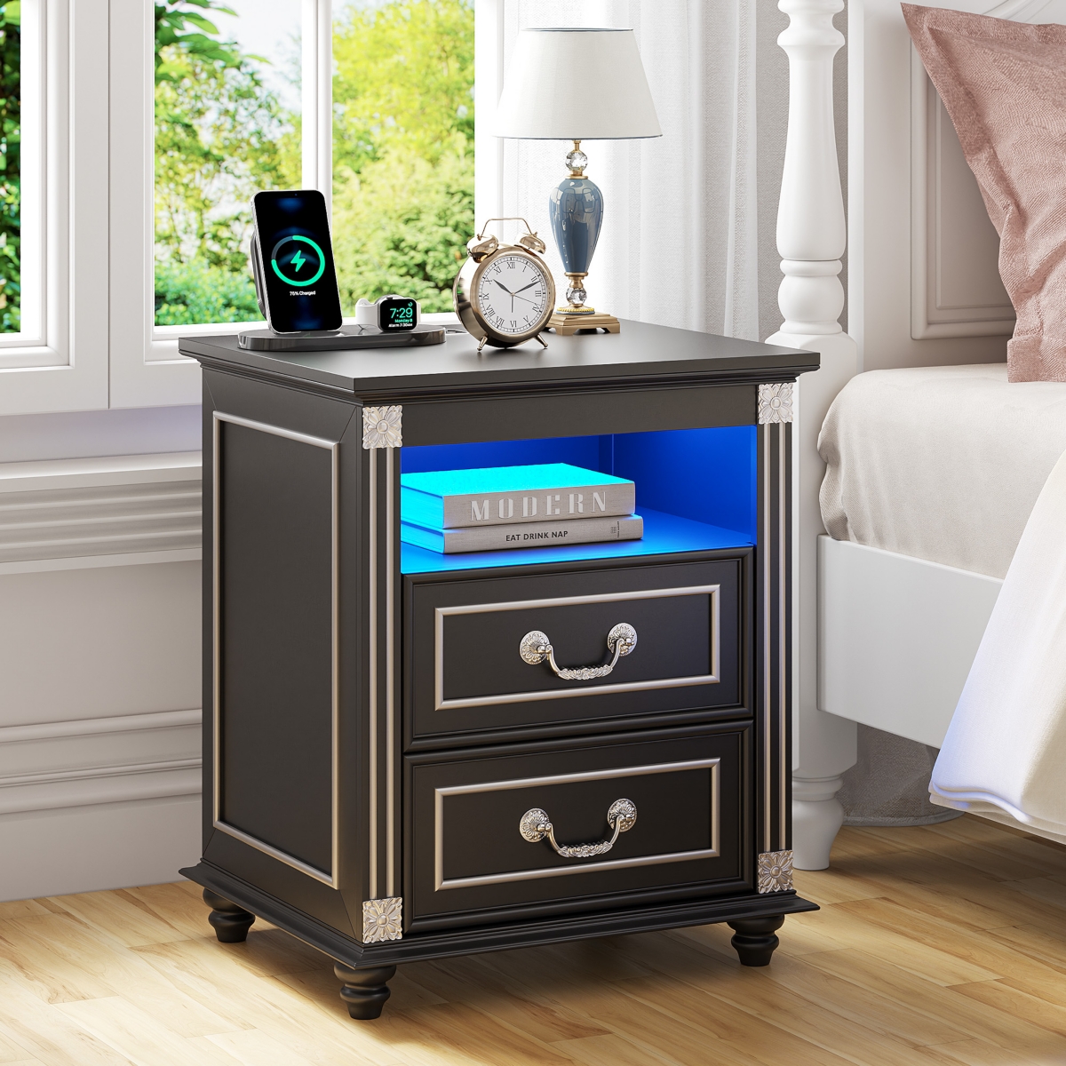 Click here for Vlsrka 3-color Led light nightstand with drawer st... prices