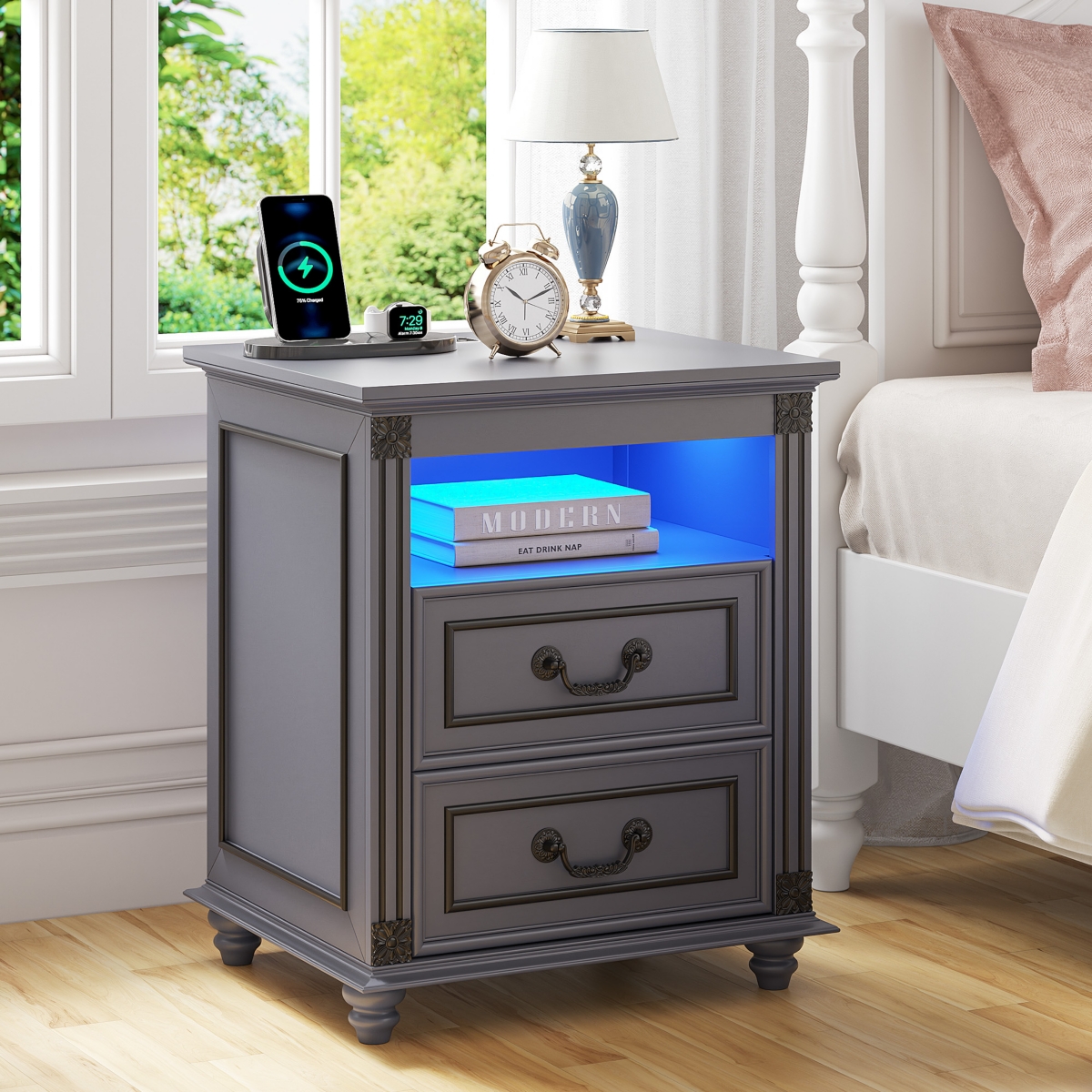 Click here for Vlsrka 3-color Led light nightstand with drawer st... prices