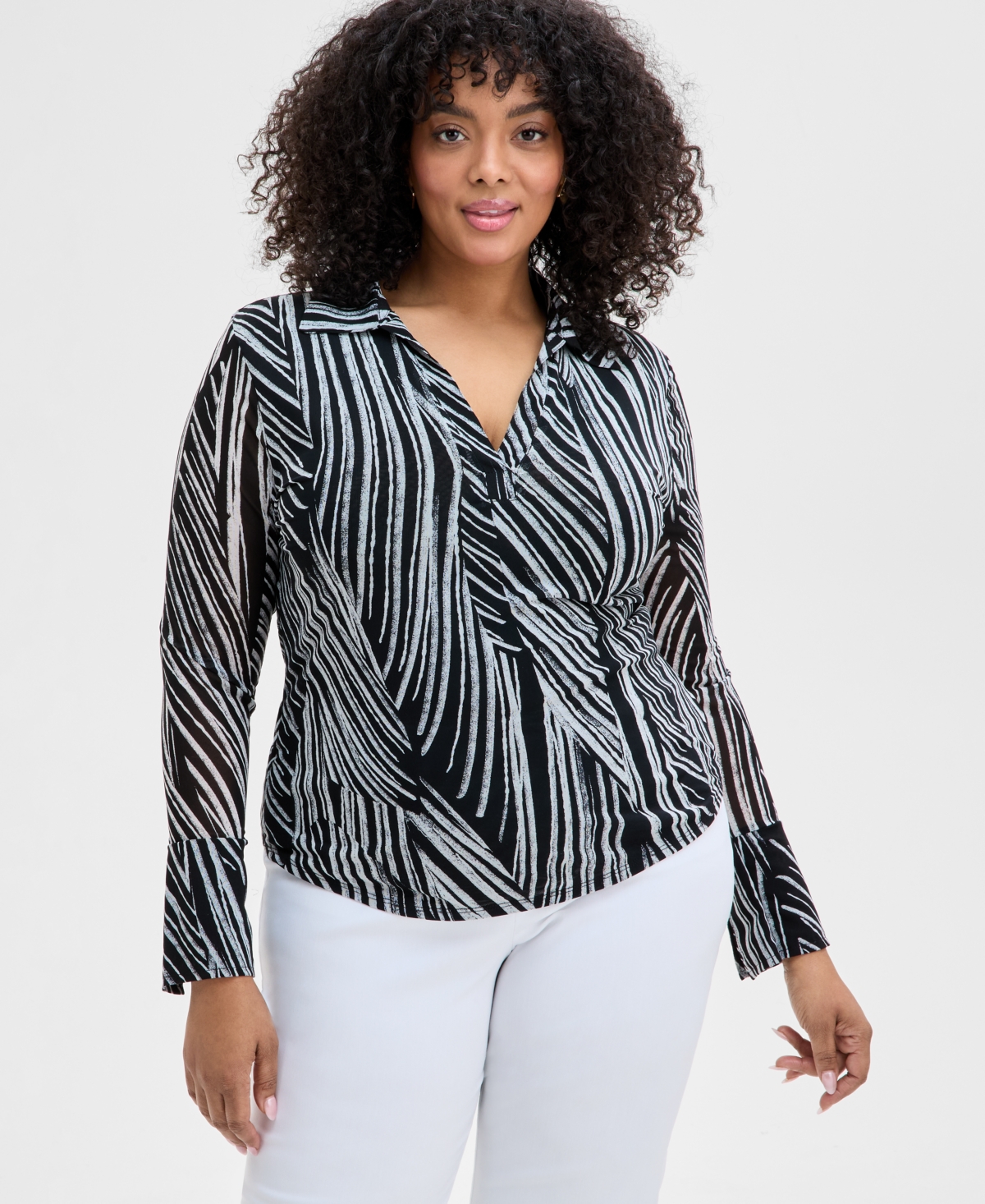 Click here for INC Plus Size Printed Johnny Collar Knit Top  Excl... prices