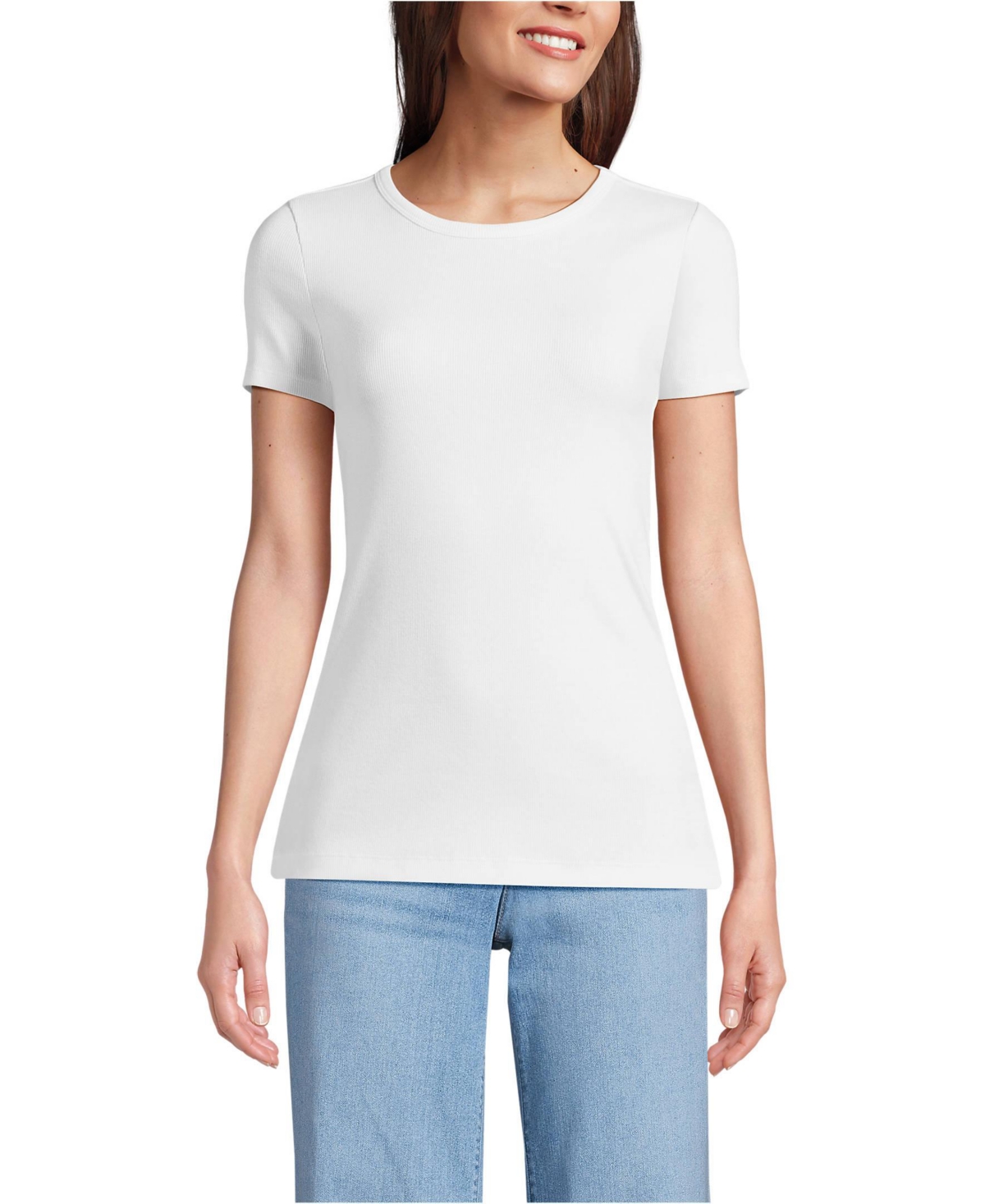 Click here for Lands End Womens Micro Rib T-Shirt - White prices