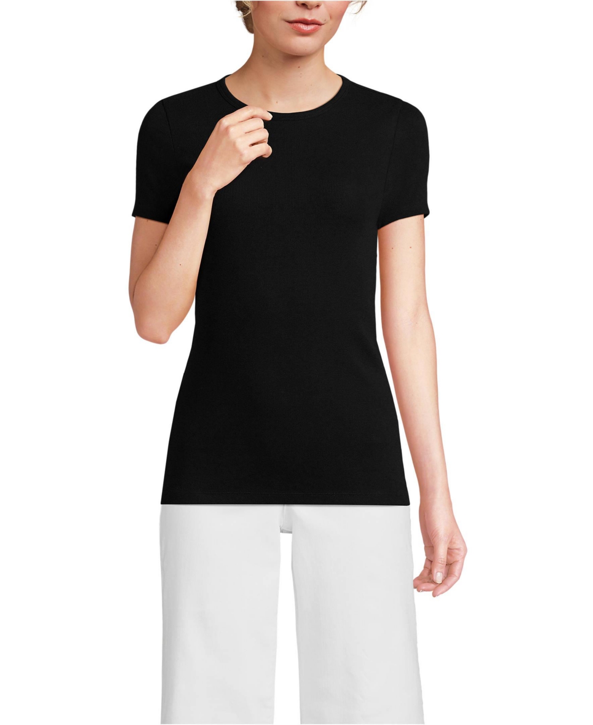 Click here for Lands End Womens Micro Rib T-Shirt - Black prices