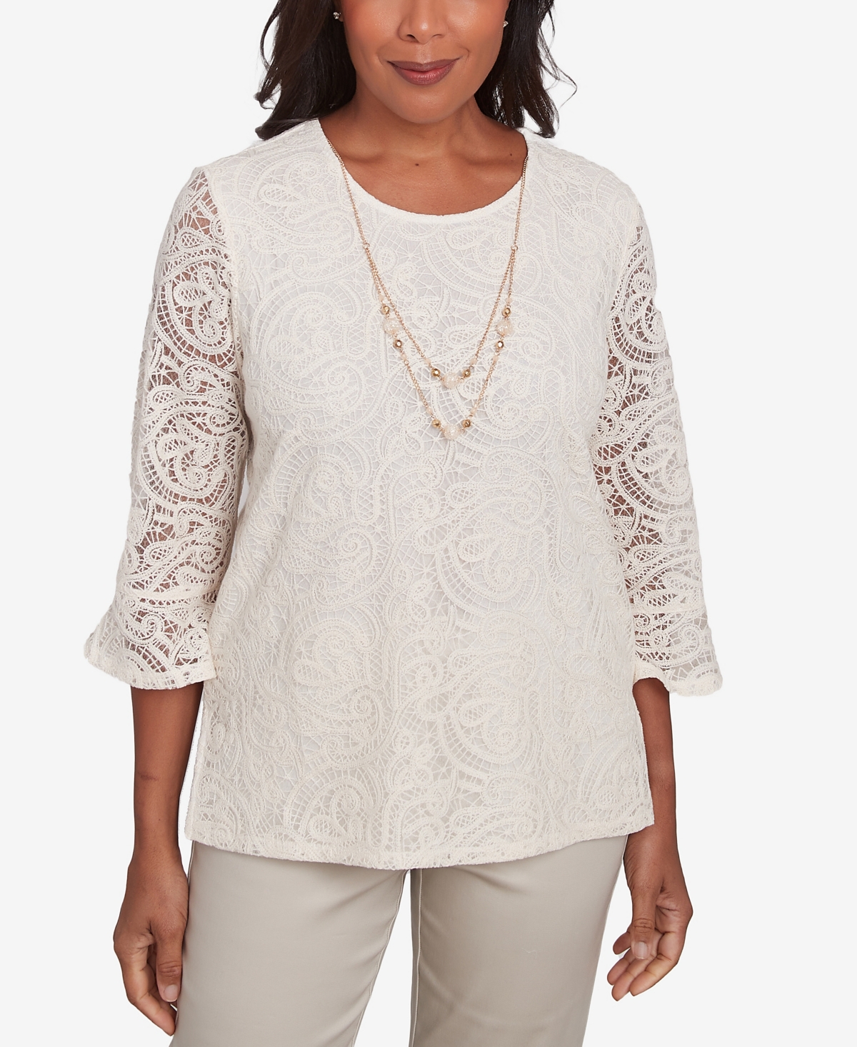 Click here for Alfred Dunner Womens Coming Up Roses Lace Woven To... prices