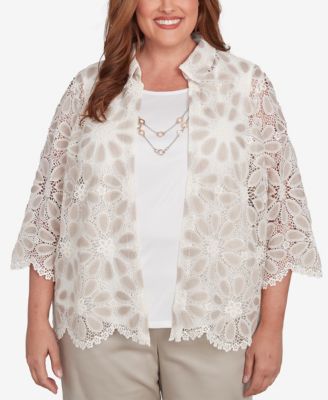 Alfred Dunner Plus Size Coming Up Roses Medallion Lace Two in One Top ...