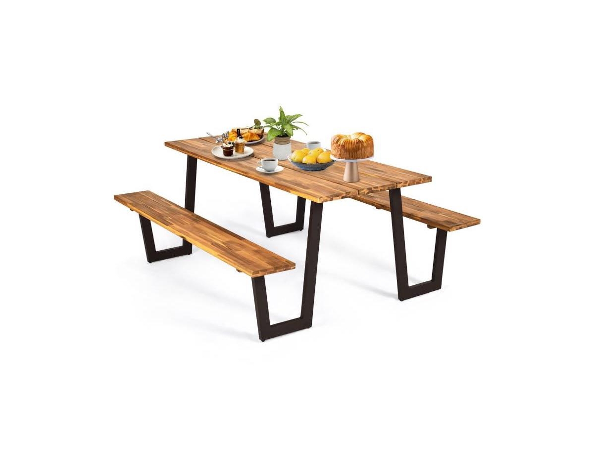 Click here for Slickblue Modern Wooden Picnic Table with 2 Benche... prices