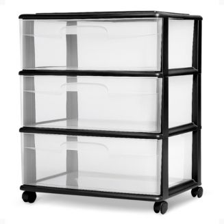Homz Tall Solid Plastic 3 Drawer Medium Storage Cart with Caster Wheels ...