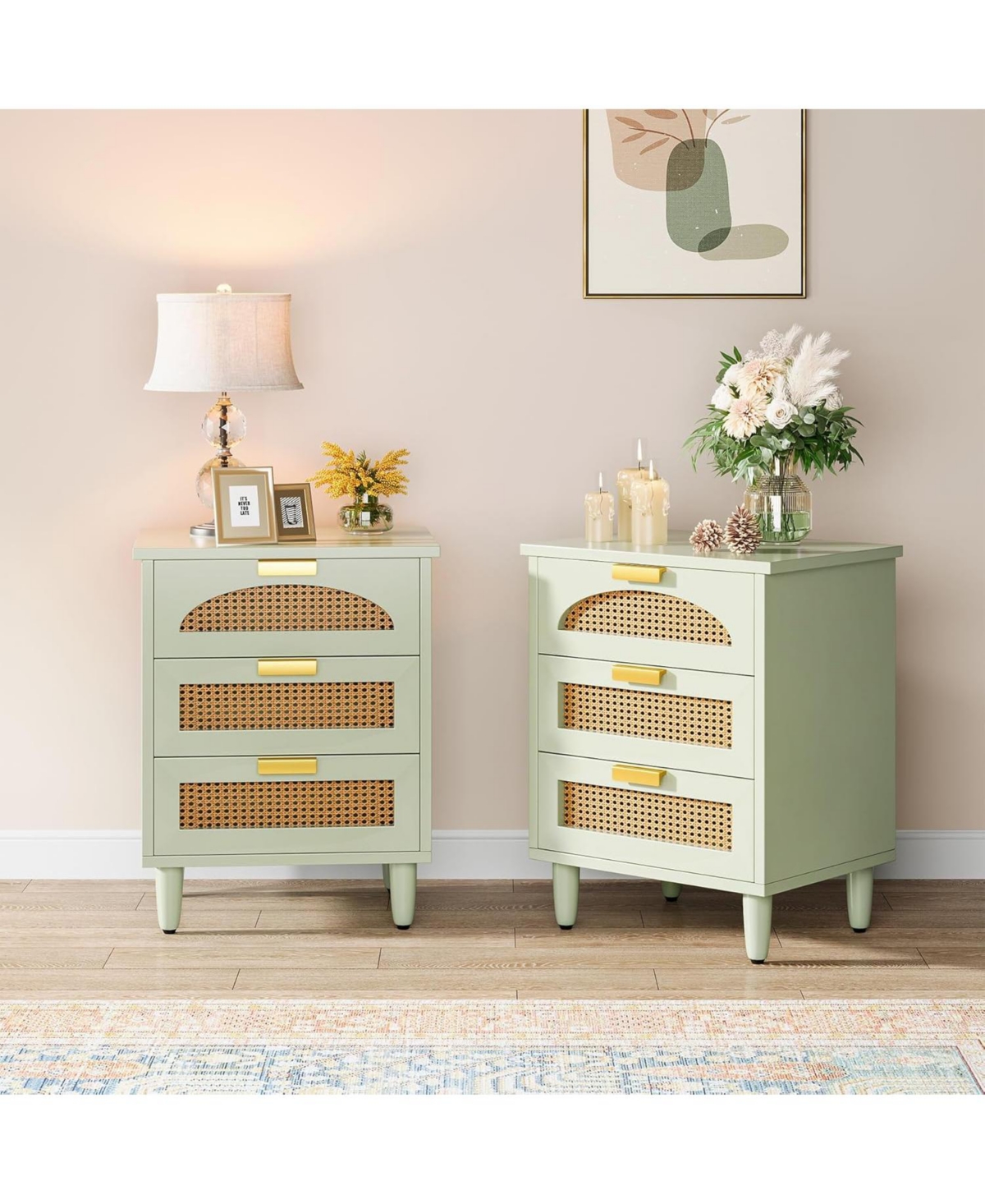 Click here for Tribesigns Nightstand Set of 2  3-Drawer Rattan Ni... prices