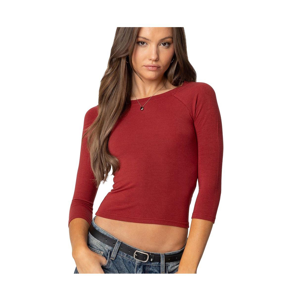 Click here for Edikted Womens Mary Quarter Sleeve Wide Neck Top -... prices