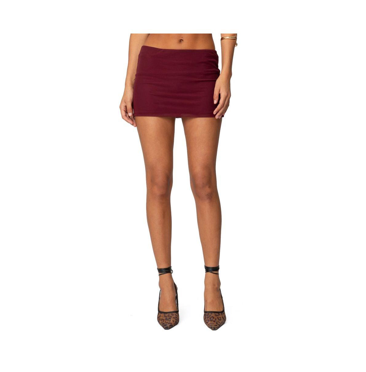 Edikted Womens Vivi Mesh Mini Skirt - Burgundy