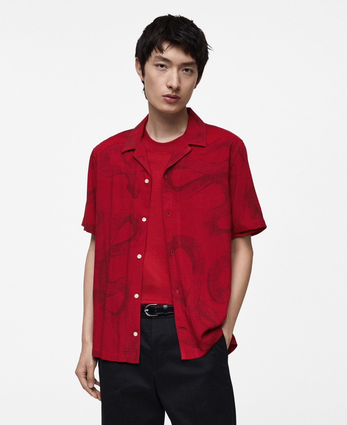 Click here for Mango Mens Slim-Fit Printed Shirt - Red prices