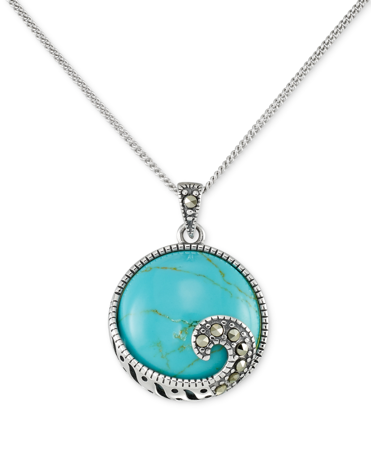 Click here for Macys Synthetic Turquoise & Marcasite Round Pendan... prices