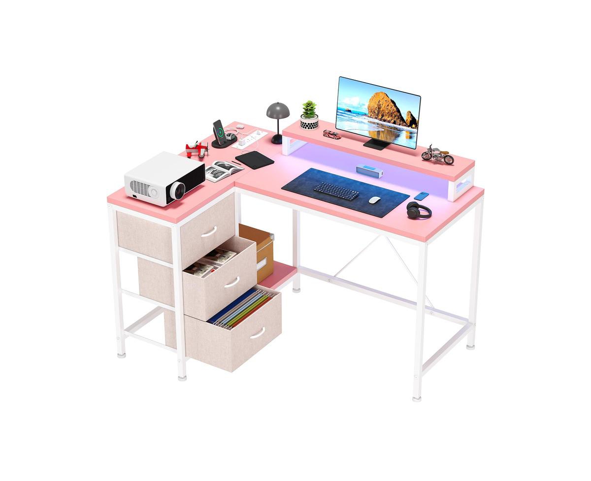 Click here for gaomon L Shaped Desk with Power Outlets & Led Ligh... prices