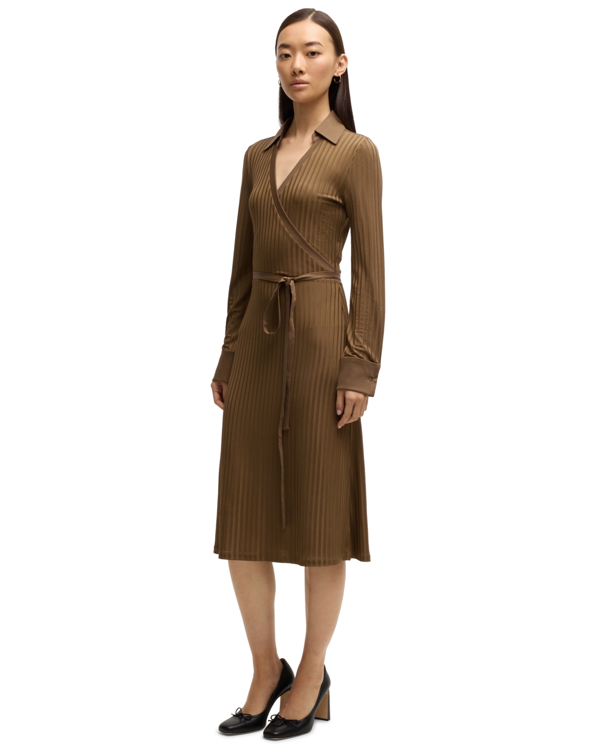Click here for Boss by Hugo Boss Womens Lustrous Ribbed Wrap Dres... prices
