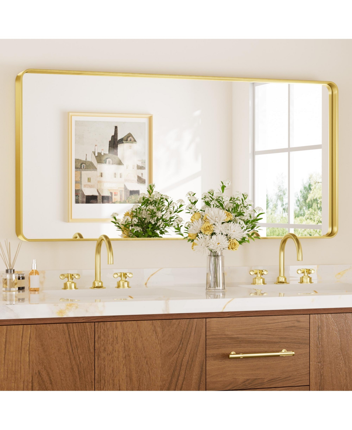 Click here for Keonjinn 40x24 Inch Brushed Gold Bathroom Vanity M... prices