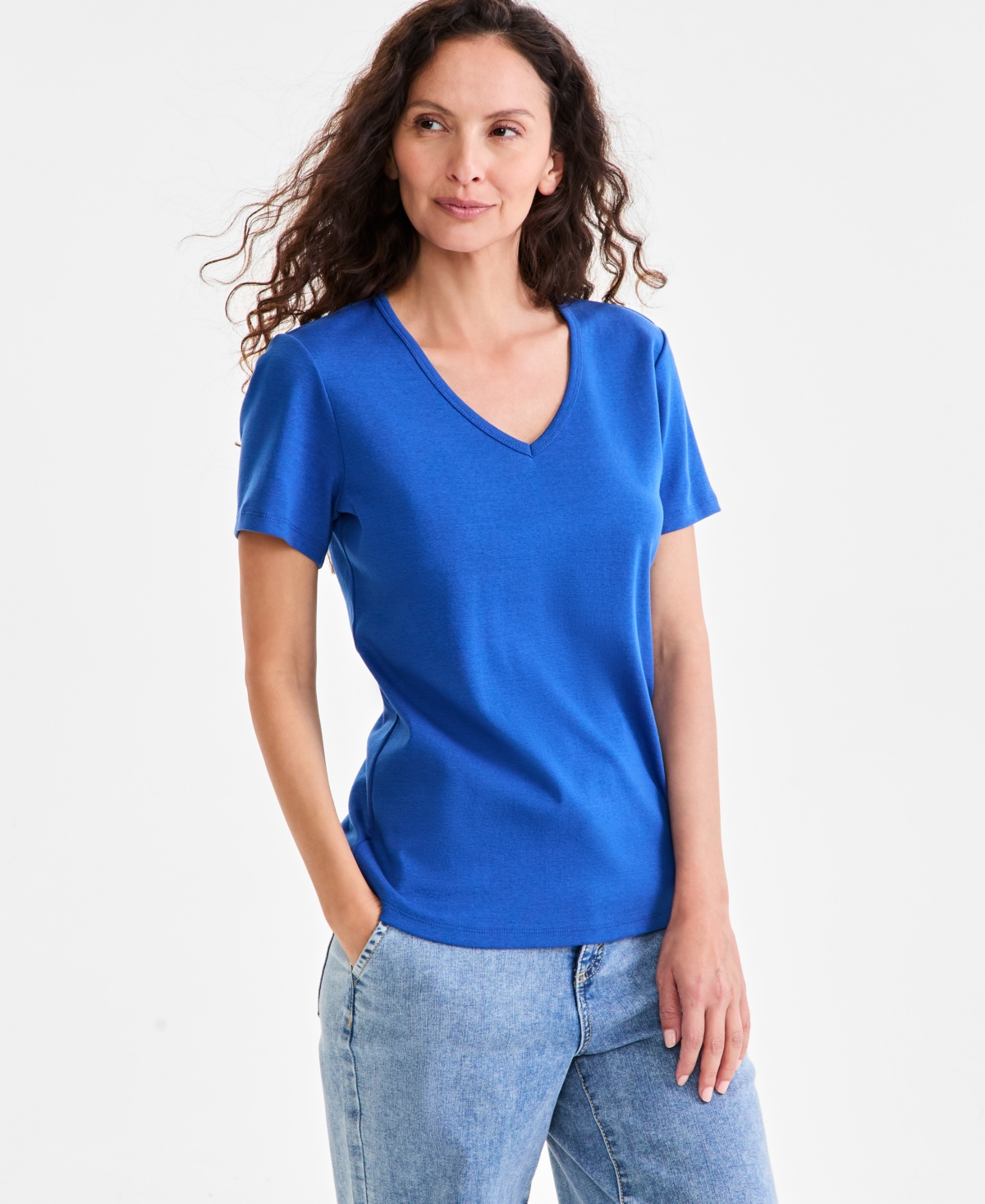Click here for Style & Co Womens Cotton Short Sleeve V-Neck Top... prices