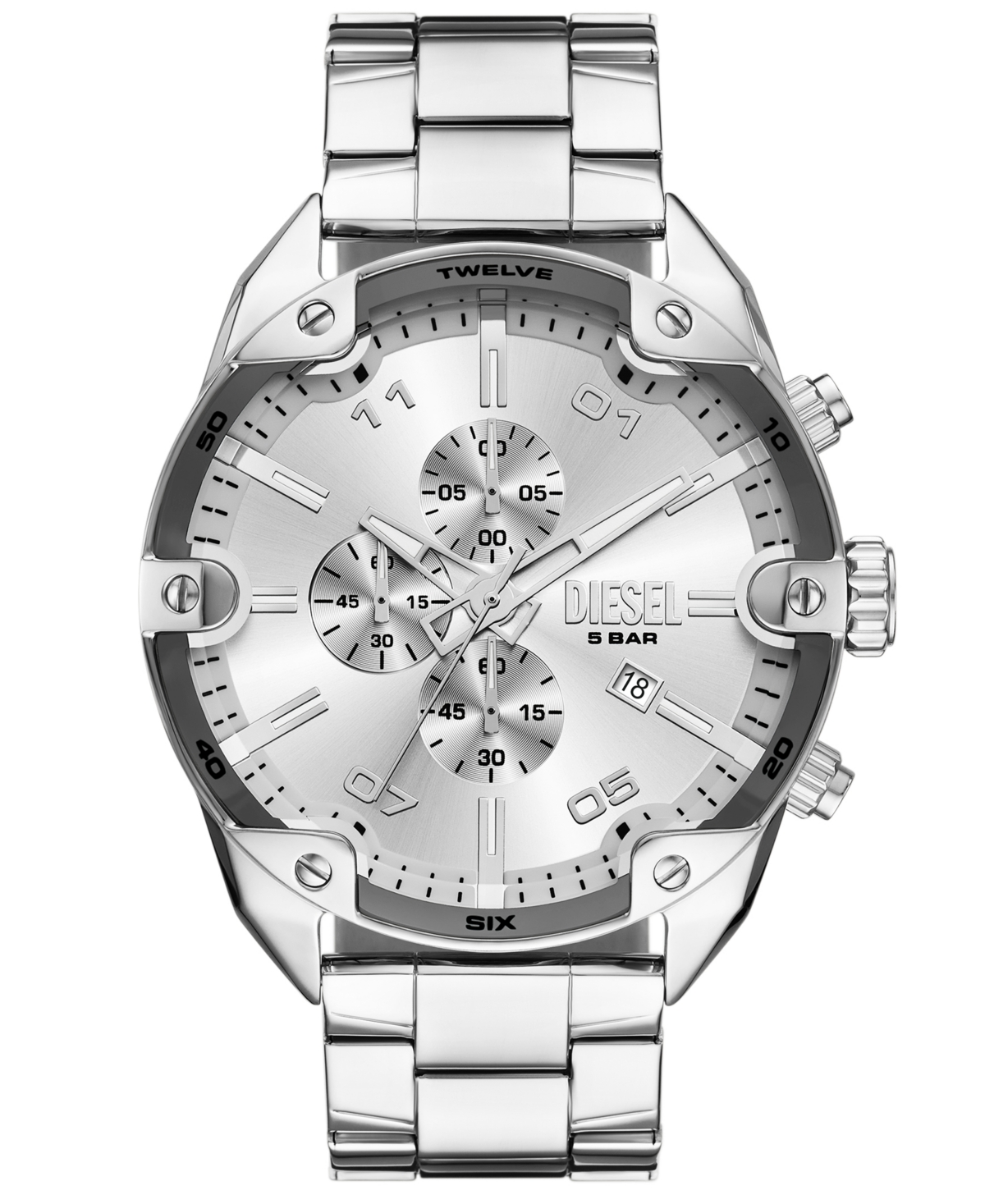 Click here for Diesel Mens Spiked Quartz Chronograph Silver Stain... prices