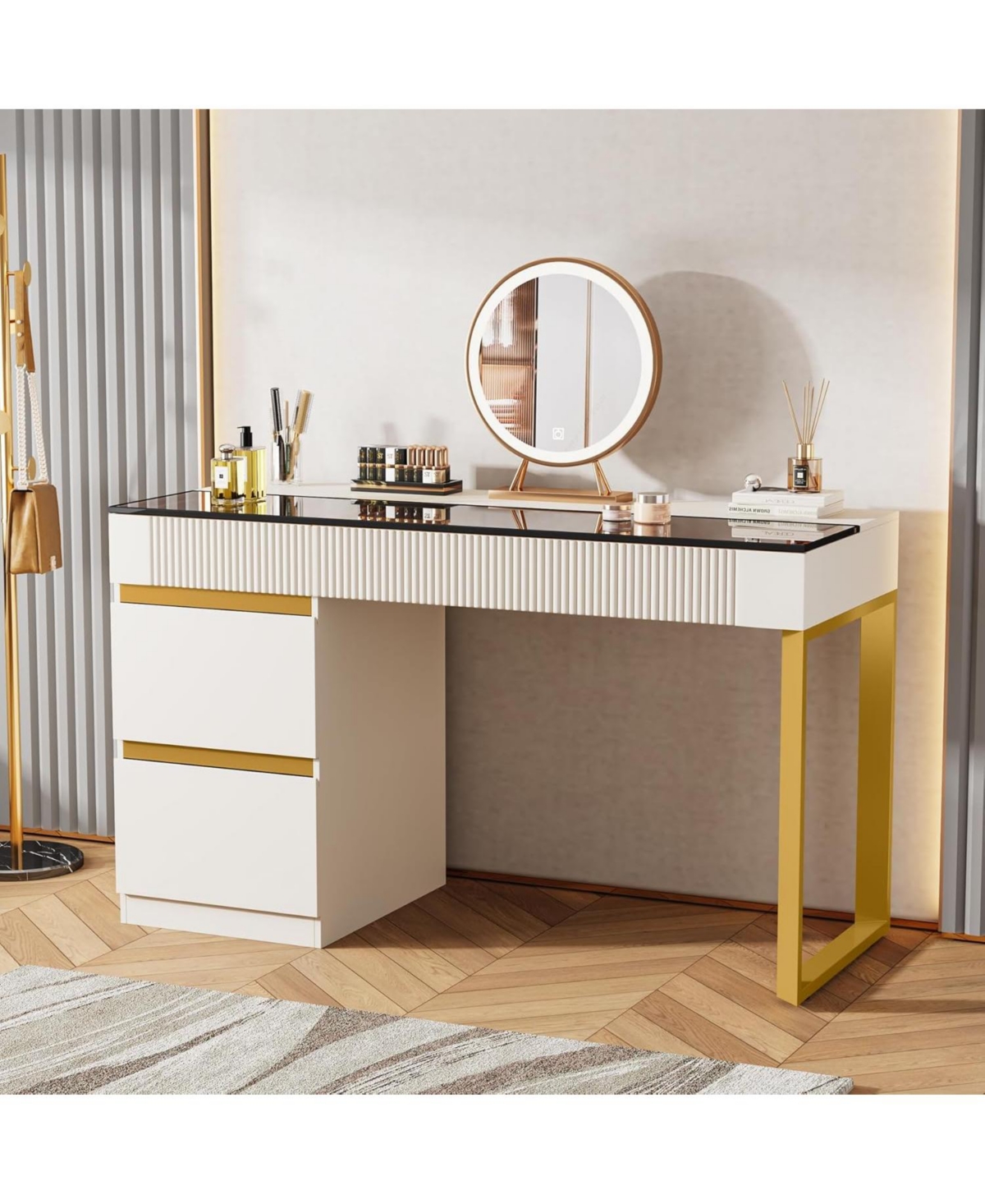 Click here for Tribesigns Vanity Desk with Glass Top  4 Drawers M... prices