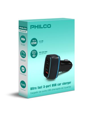 PHILCO Car Charger PD45W, 2 USB-C + 1 USB-A Fast Charging Adapter ...
