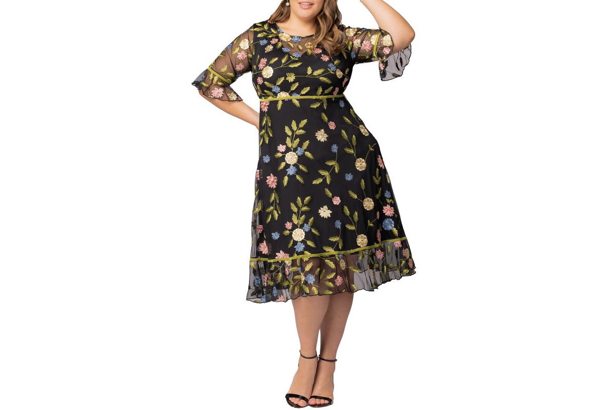Click here for Kiyonna Plus Size Wildflower Embroidered Floral Me... prices