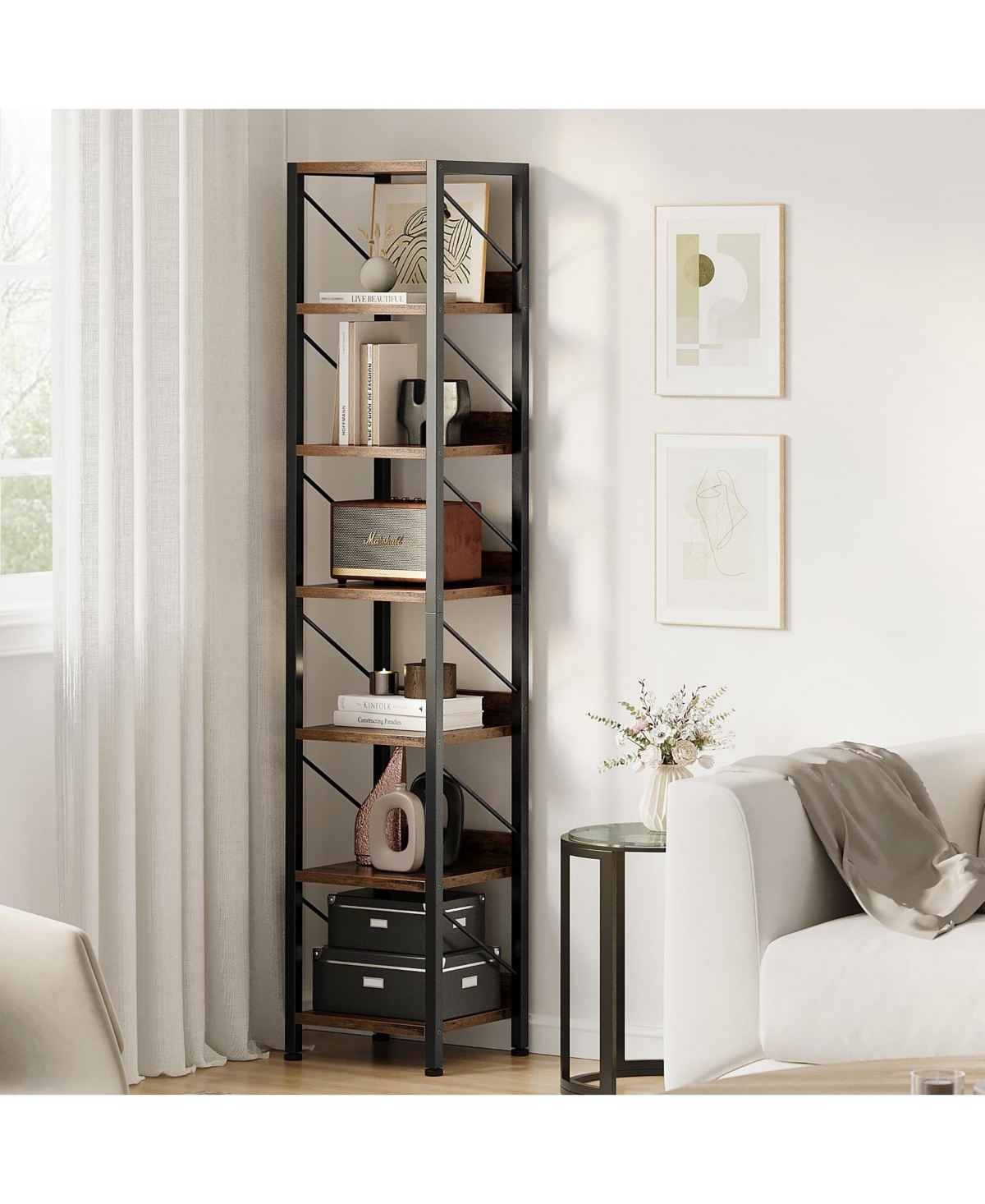 Click here for gaomon Narrow Bookshelf 6 Tier Tall Bookcase - Bro... prices