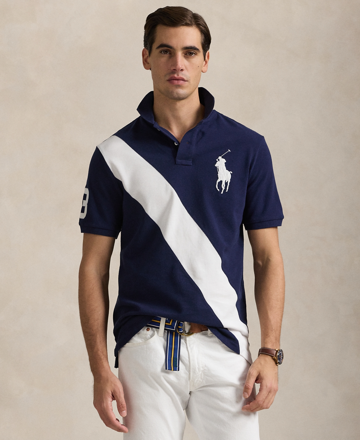 Polo Ralph Lauren Men's Custom Slim Fit Big Pony Mesh Polo Shirt In Newport Navy,white | ModeSens