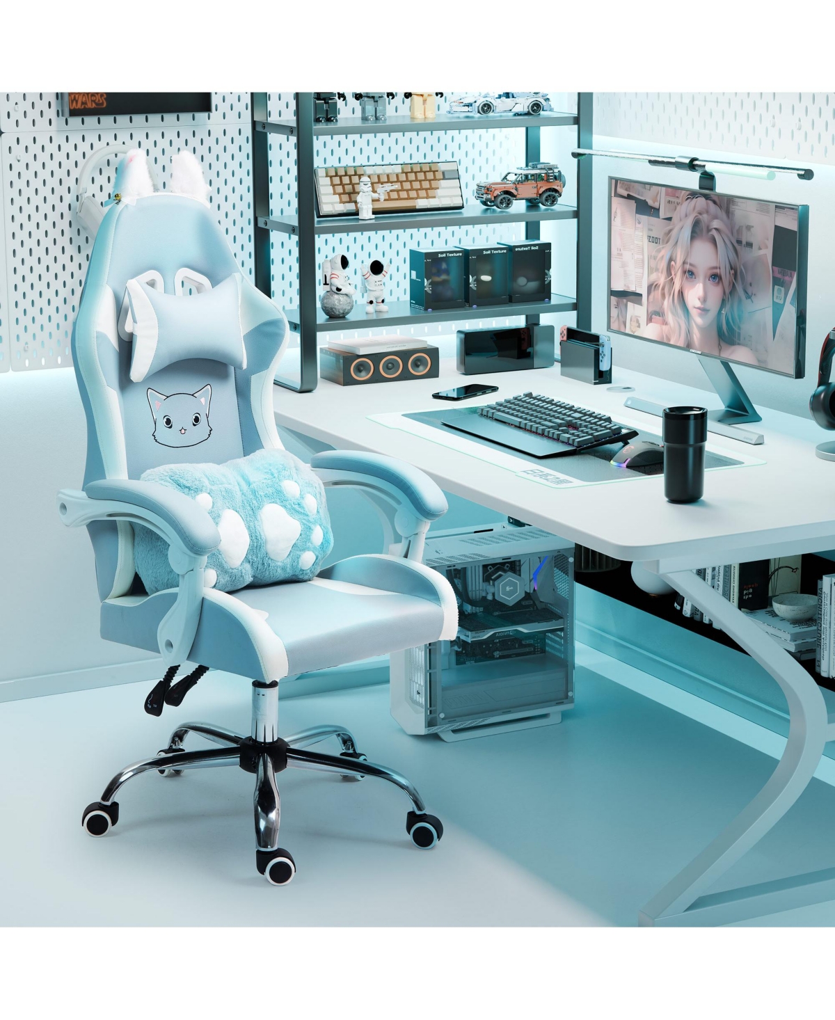 Click here for Dyhome Faux Leather Gaming Chair with Cat Paw Lumb... prices