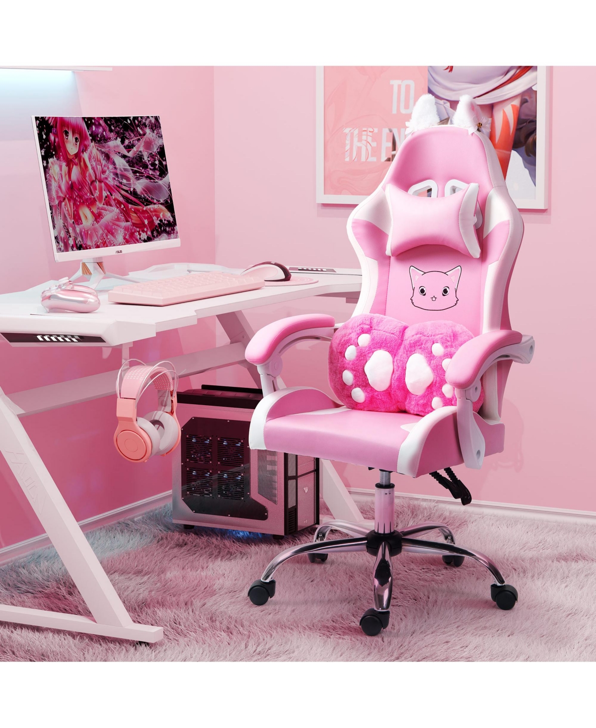 Click here for Dyhome Faux Leather Gaming Chair with Cat Paw Lumb... prices