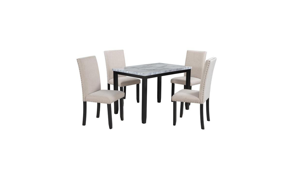 Click here for 5-Piece Faux Marble Dining Set – Table with... prices