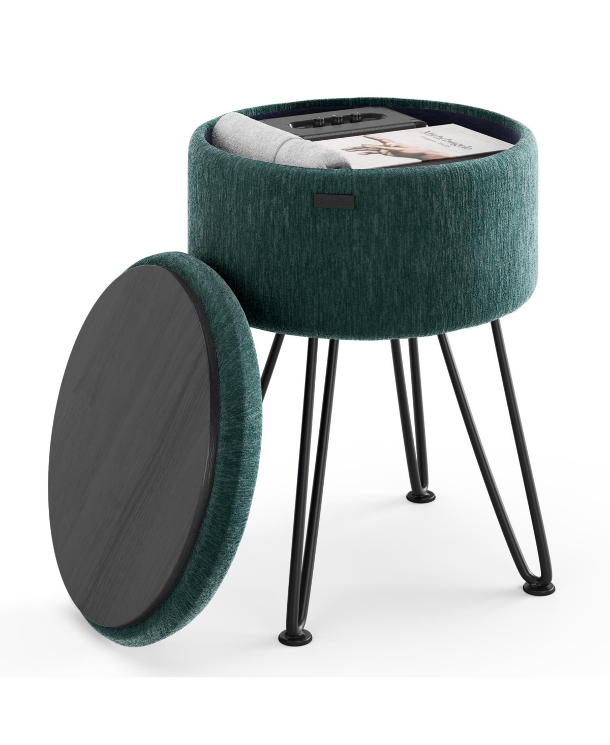 Click here for Nestl Textured Velvet Round Ottoman with Storage &... prices