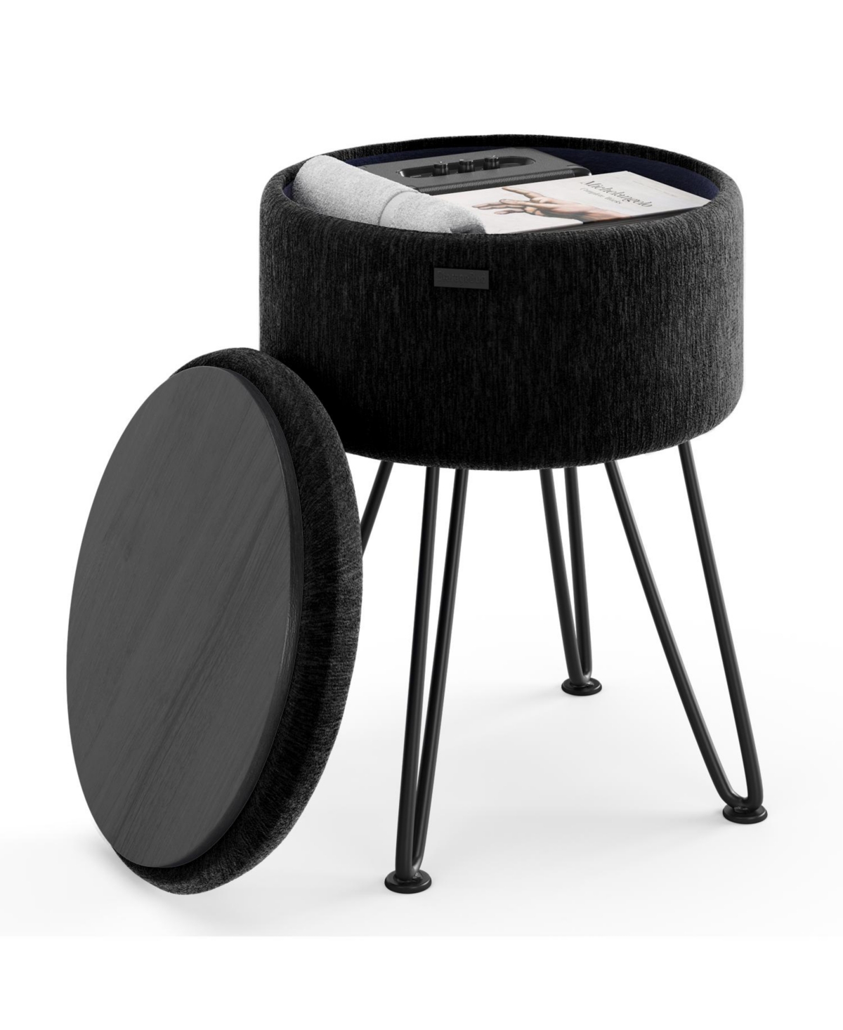 Click here for Nestl Textured Velvet Round Ottoman with Storage &... prices
