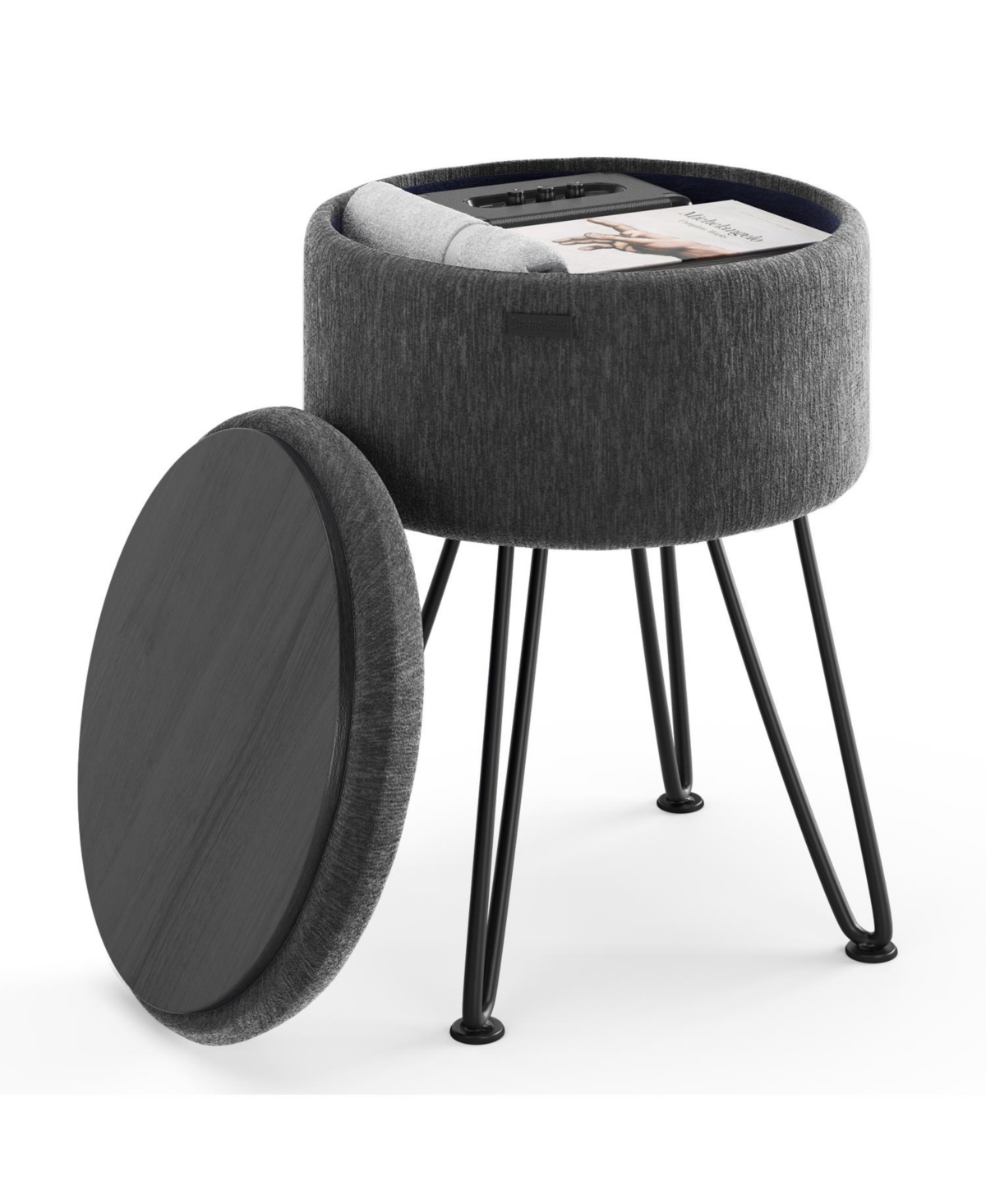 Click here for Nestl Textured Velvet Round Ottoman with Storage &... prices