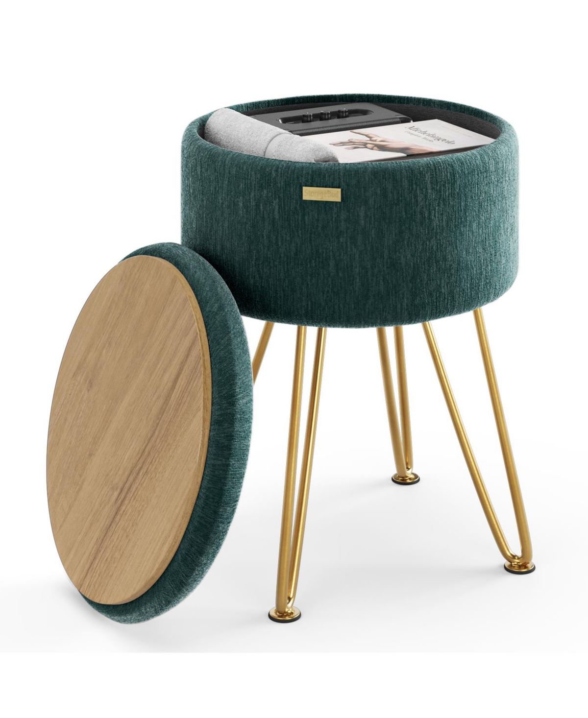 Click here for Nestl Textured Velvet Round Ottoman with Storage &... prices