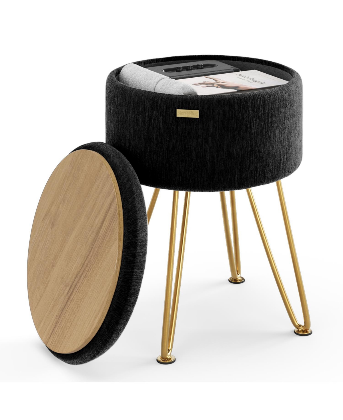 Click here for Nestl Textured Velvet Round Ottoman with Storage &... prices