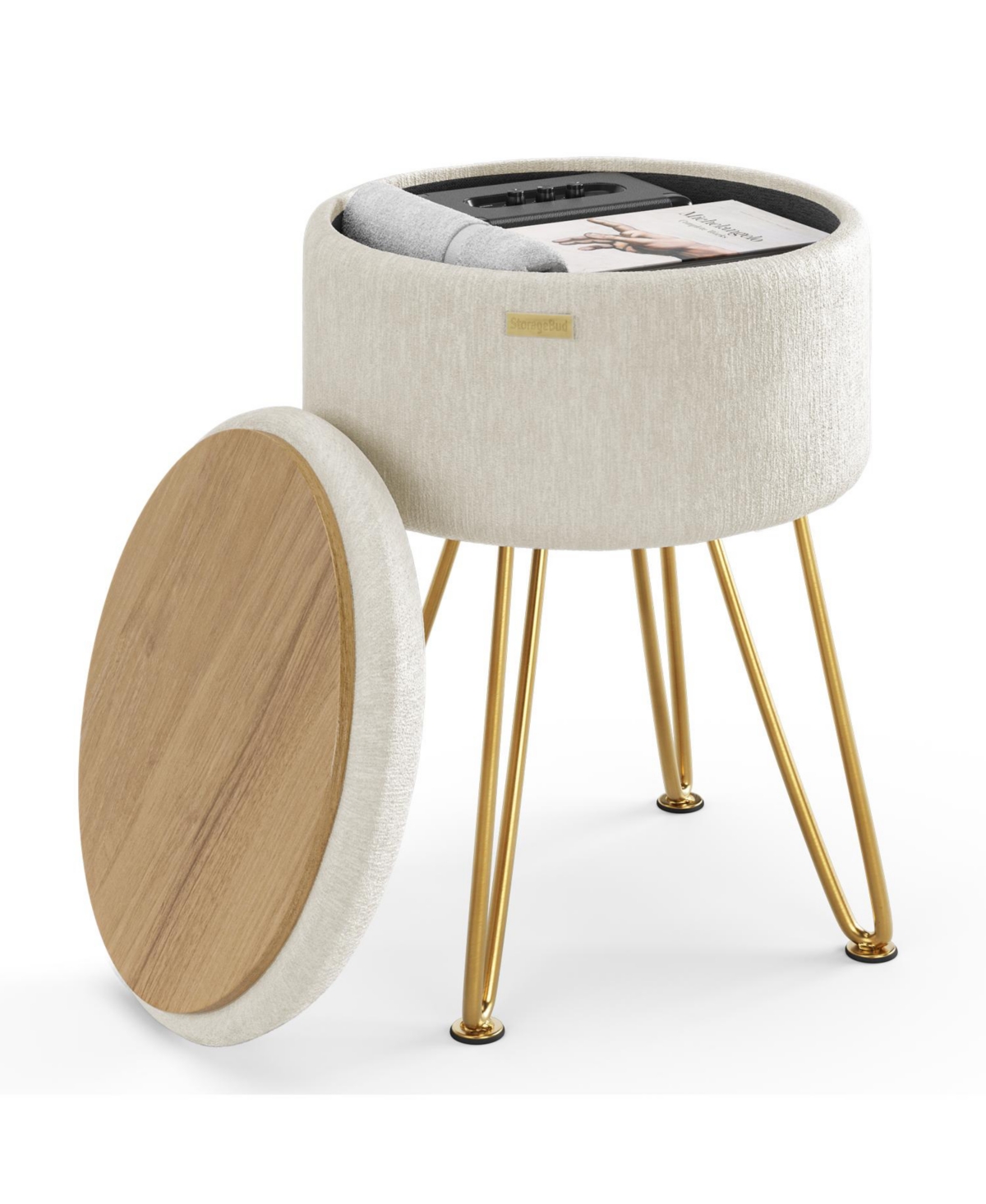 Click here for Nestl Textured Velvet Round Ottoman with Storage &... prices