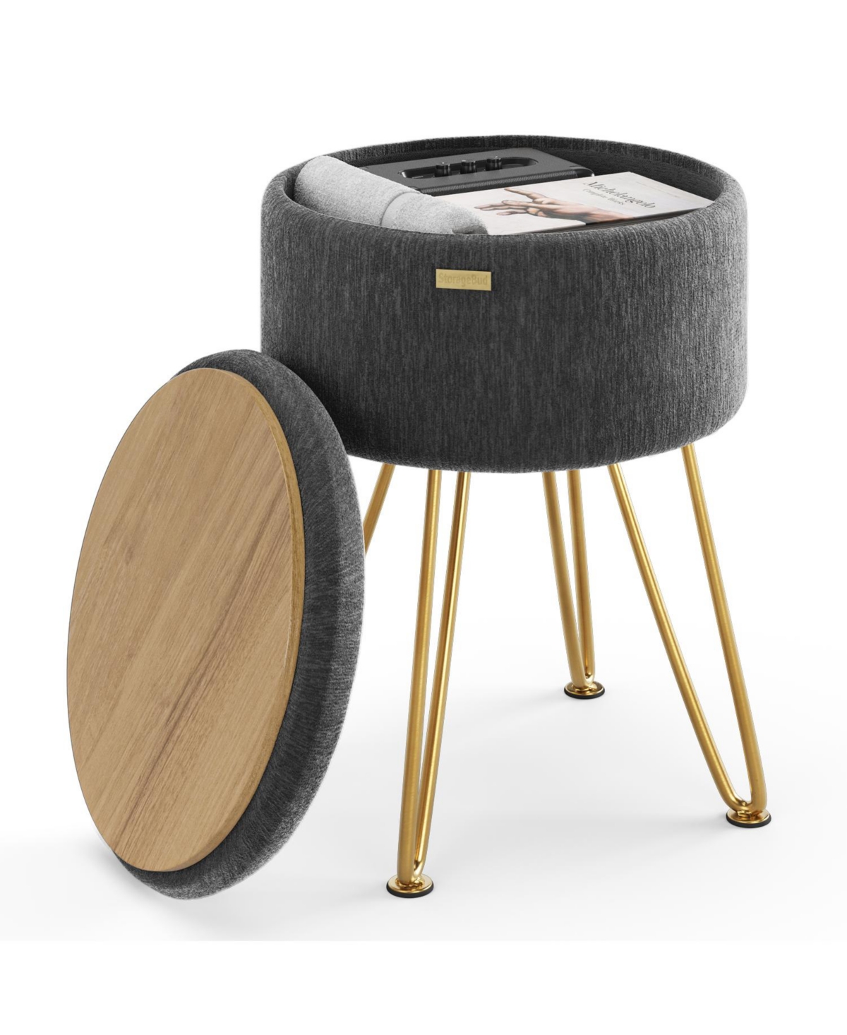 Click here for Nestl Textured Velvet Round Ottoman with Storage &... prices