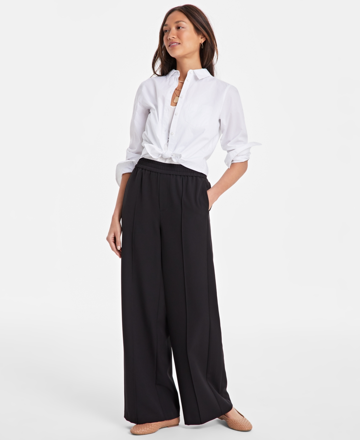 Click here for On 34th Womens Mid-Rise Side-Stripe Wide-Leg Pants... prices