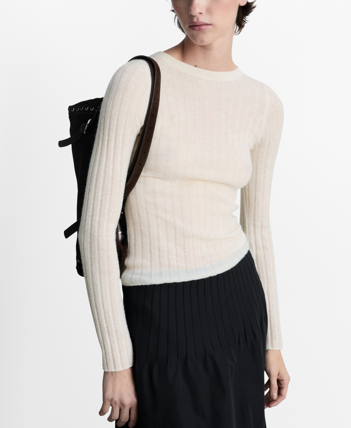 Click here for Mango Womens Ribbed Round Neck Sweater - Off White prices